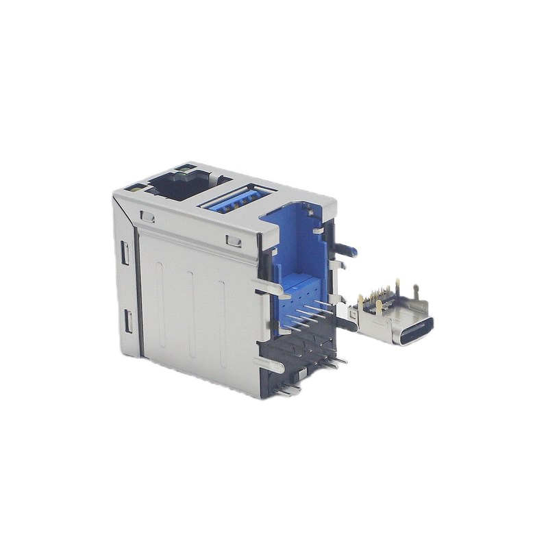3.0 Female Usb Circuit Board Connector Stacked Usb C Connector With RJ45