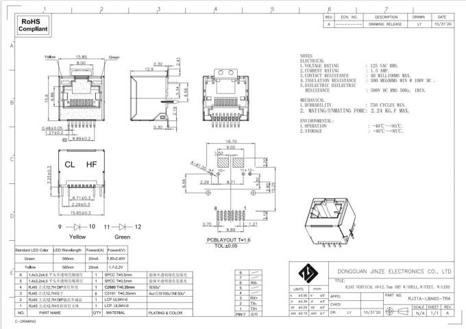 Vertical SMT RJ45 Female Connector Socket Modular Jack OEM