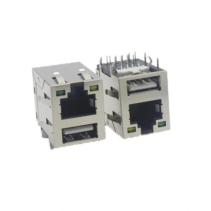Metal Shielded Female Rj45 Pcb Connector Usb 3 0 Smd Assembly With Transformer And Leds