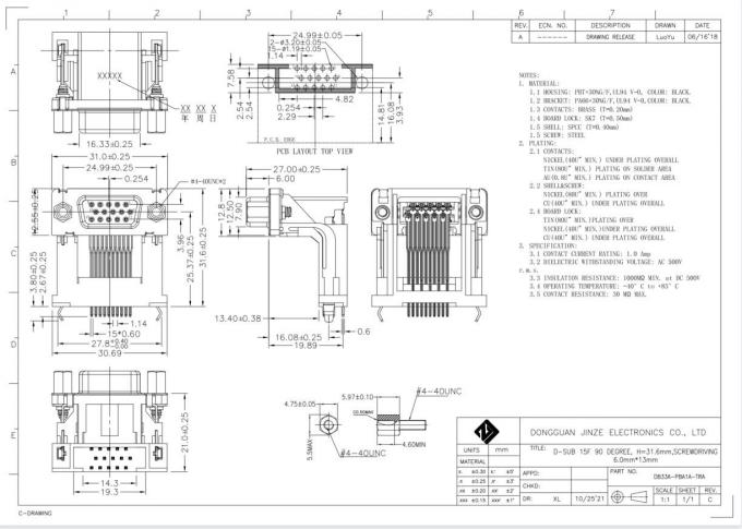 Elevated 15Pin DB 15 Connector Dsub15 Bent Female Head Vinyl Perforated ...